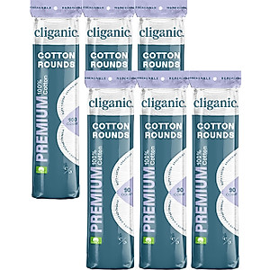 Cliganic Premium 100% Cotton Makeup Remover Pads 540 Count, (Pack of 6)