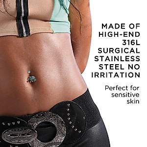 Pierce2GO Tribal Gold Elephant Belly Button Ring - 316L Surgical Grade Stainless-Steel Belly Button Rings Studded with Faux Blue Pearls - Belly Piercings Navel Ring for Women