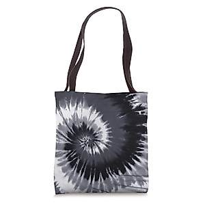 Black and White Tie Dye Monochrome Hippie Spiral Pattern Tote Bag