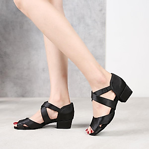 YYTing Women Swing Latin Ballroom Dance Shoes (Suede Sole, Elastic Closure) 1.5 inch Heel YT27(8.5,Black)