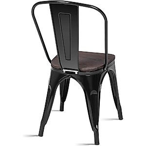 S AFSTAR 18 Inch Dining Chair Set of 4, Stackable Metal Chairs w/Wood Top Seat, Bistro Cafe Side Chair w/High Backrest for Kitchen Patio Restaurant Indoor (Black)