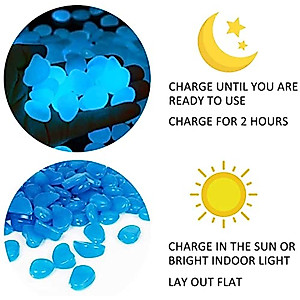 Opps 100 Pcs Glow in The Dark Garden Pebbles for Walkways and Decor in Blue