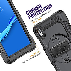 HXCASEAC Case for Lenovo Tab M8 (HD/FHD/Smart) 2019/2021 3rd/2nd Gen (TB-8506FS TB-8506F TB-8505F TB-8505X TB-8505FS TB-8705F TB-8705N), M8 Tablet Case Screen Protector/Hand Strap/Stand, Black