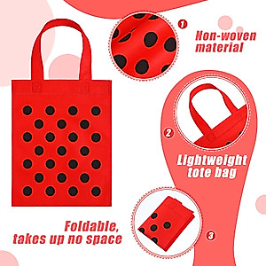 Sumind 24 Pieces Ladybug Party Favors Bags Ladybug Watermelon Goodie Gift Bags Red Black Polka Dot Non Woven Bag with Handles for Birthday Party Decoration Supplies