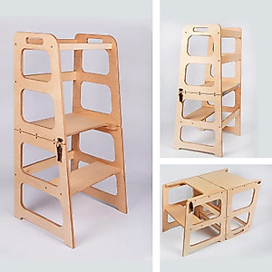 Montessori Learning/Helper Tower 3-in-1 Stool, Desk and Chalkboard. Easy to Assemble and Durable Construction for Long-Lasting use