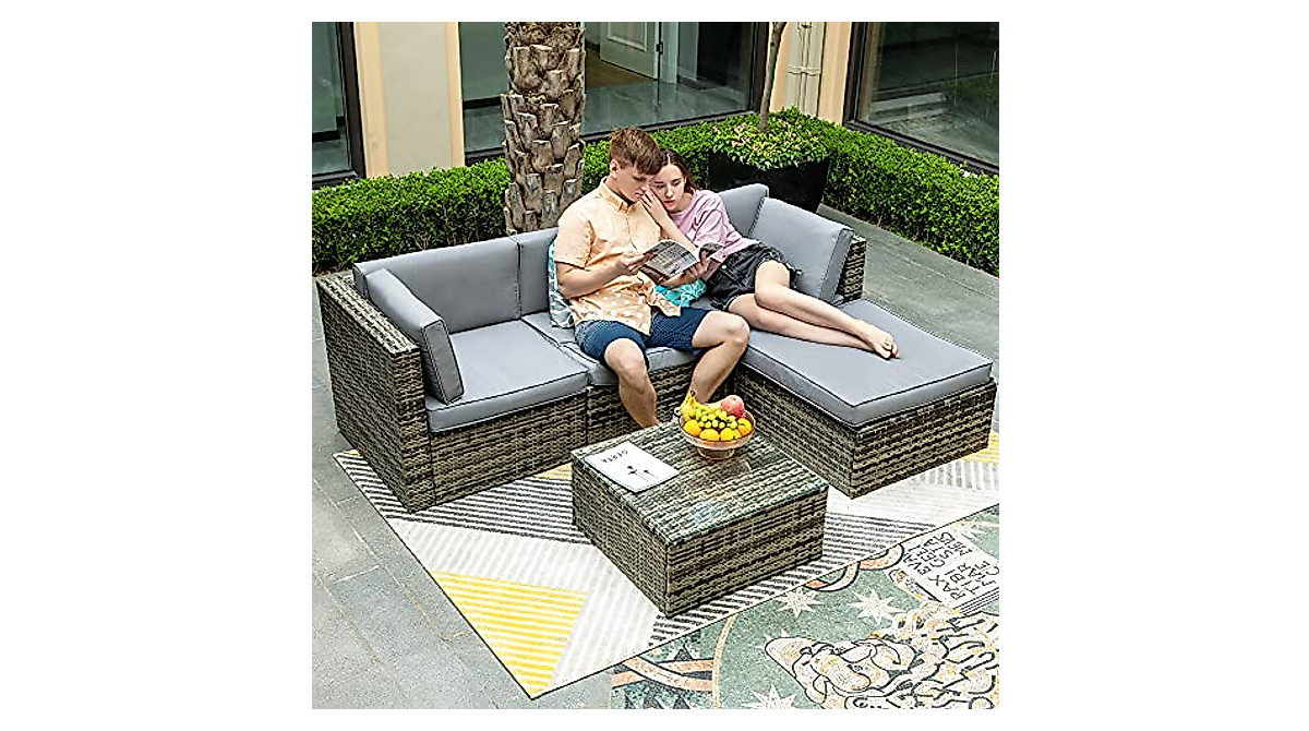 YITAHOME 5-Pc Patio Set: Stylish Gray Outdoor Sectional Sofa