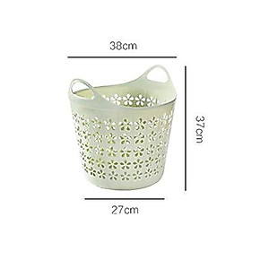TOPBATHY Portable Plastic Laundry Storage Basket Household Clothes Toy Laundry Basket (Green, Large Size)