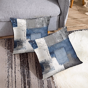 Emvency Set of 2 Throw Pillow Covers Modern Abstract Painting Blue White and Gray Decorative Sofa Pillow Cases Home Decor Standard Square 24x24 Inches Pillowcases