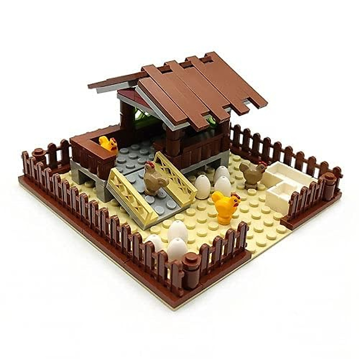 ZHX Farm Animals Hen House Chicken Coop Building Blocks Toys for Kids MOC Bricks Parts Fences Around Compatible with Classic Building Bricks Gifts for 6 7 8 9 10 and Up Year Old Girl Boy