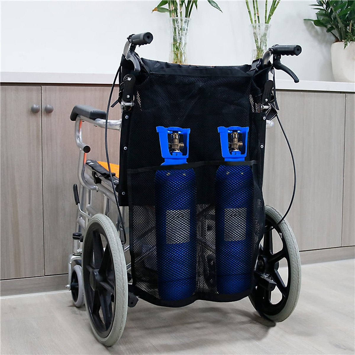 CUSENA Double Oxygen Cylinder Bag, Wheelchair Oxygen Tank Bag for D and E Cylinders Bottle, Oxygen Backpack Holder for Wheelchair & Walker,Black,66x47cm