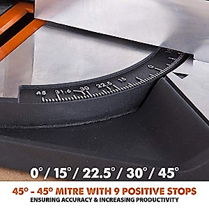 Evolution Power Tools R210CMS Compound Miter Saw, 8-1/4" Multi-Material Cutting TCT Blade Included Cuts Wood Metal Plastic & More, 45° - 45° Degree Miter & 45˚ Degree Bevel Angles, 1200W, 8-1/4"