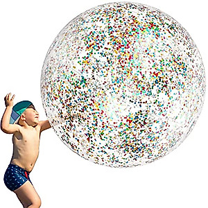 Leitee Giant Sequins Beach Ball 5 FT Huge Confetti Glitters Inflatable Clear Beach Ball Oversized Blow up Plastic Inflatable Balls for Summer Swimming Pool Party Favors and Massive Water Games (5 Ft)