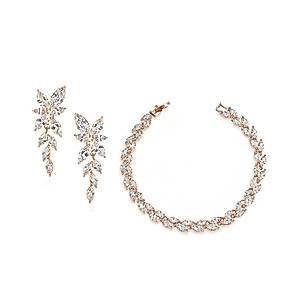 UDYLGOON Elegant Marquise Cubic Zirconia Wedding Earrings Bracelet Jewelry Set for Bridesmaid Wedding Prom Homecoming (Rose Gold)