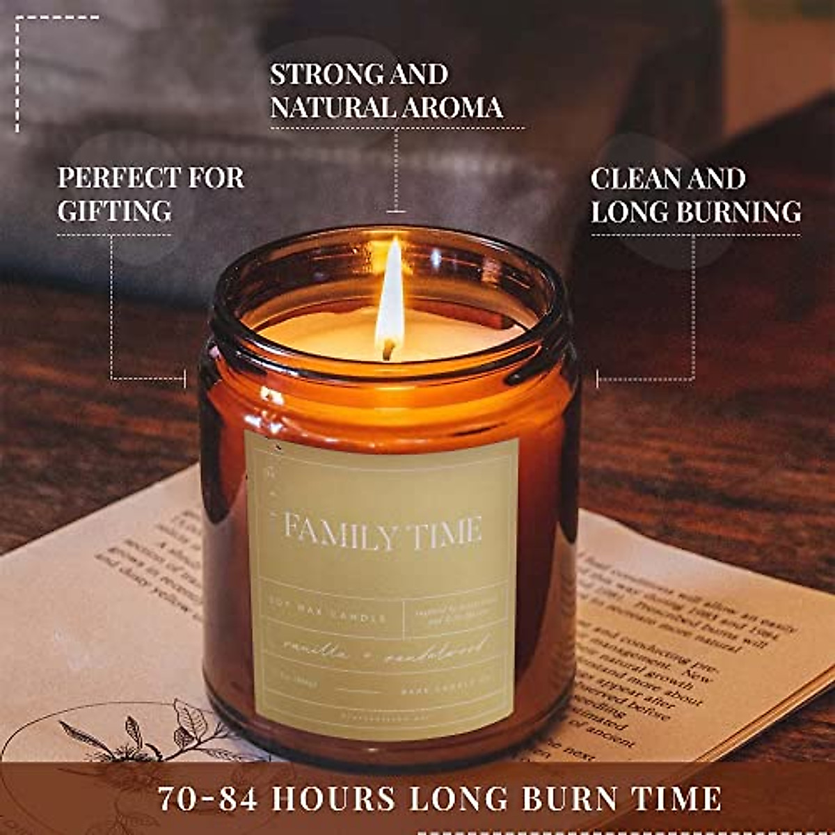 Blessed Is She - Sandalwood & Vanilla Scented Glass Candle Jar with Lid - 7.2 Oz | 100% Natural  Soy Wax with Wood Wick Candles | 70-84 Hours Long Burning Candles for Home Scented