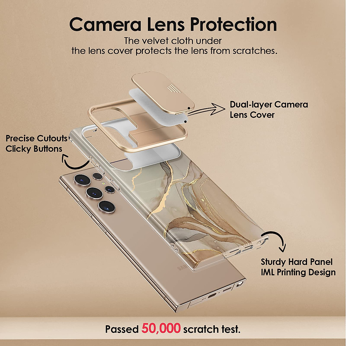 Chvelop Case for Samsung Galaxy S23 Ultra 5G with Slide Camera Cover, [Military Grade Drop Protection] Shockproof Protective Phone Case for Galaxy S23 Ultra 6.8 Inch-Brown/Golden