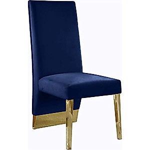 Meridian Furniture Porsha Collection Modern | Contemporary Dining Chair with Deep Channel Tufted Back and Sturdy Metal Legs, Set of 2, 19.5" W x 27" D x 42" H, Navy Velvet Upholstered