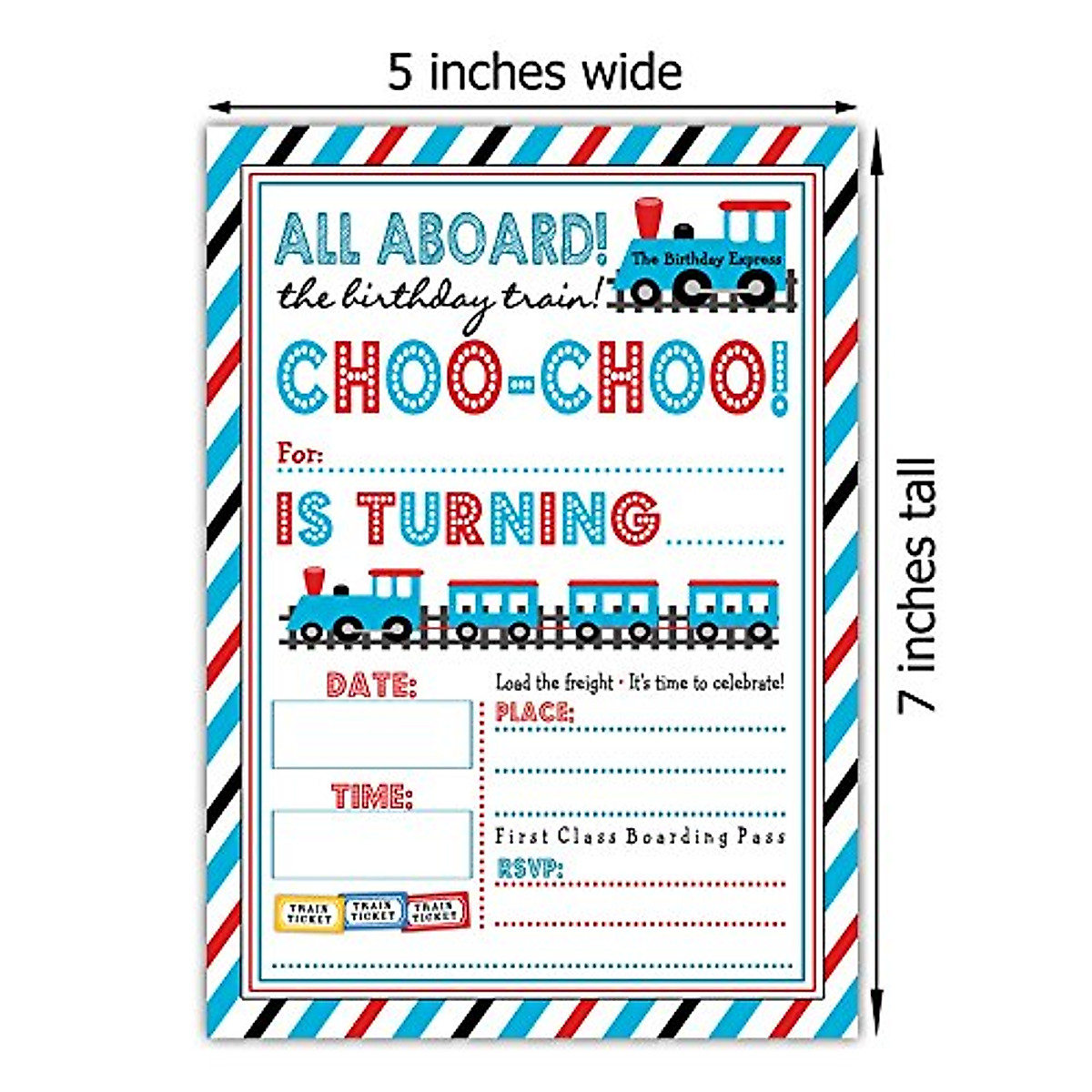 Train Themed Birthday Party Invitation - Set of 20 with envelopes