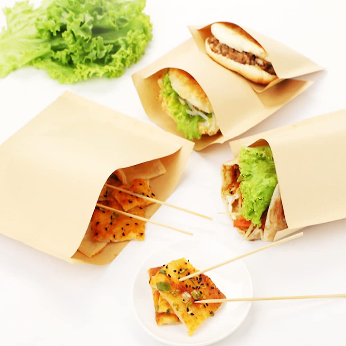 BaShiDer Wax Paper Bags Glassine 3.9 x 5.7-inch Sleeves Little Paper Treat Snack Bags for Cookie Potato Chips Dessert(100Pcs)