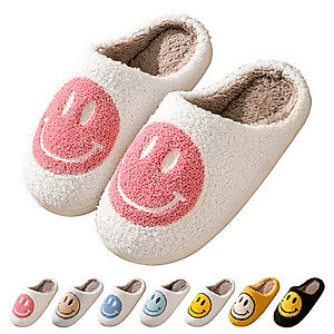 Smile Face Slippers for Women Happy face slippers Retro Soft Plush Warm Slip-on Slippers, Cozy Indoor Outdoor Slippers