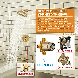Holispa Tub Shower Faucet, Gold Shower Faucet Set with 8-Inch Rainfall Shower Head and Tub Spout, Shower Tub Faucet Set Complete (Included Shower Valve), Tub Shower Trim Kit, Gold