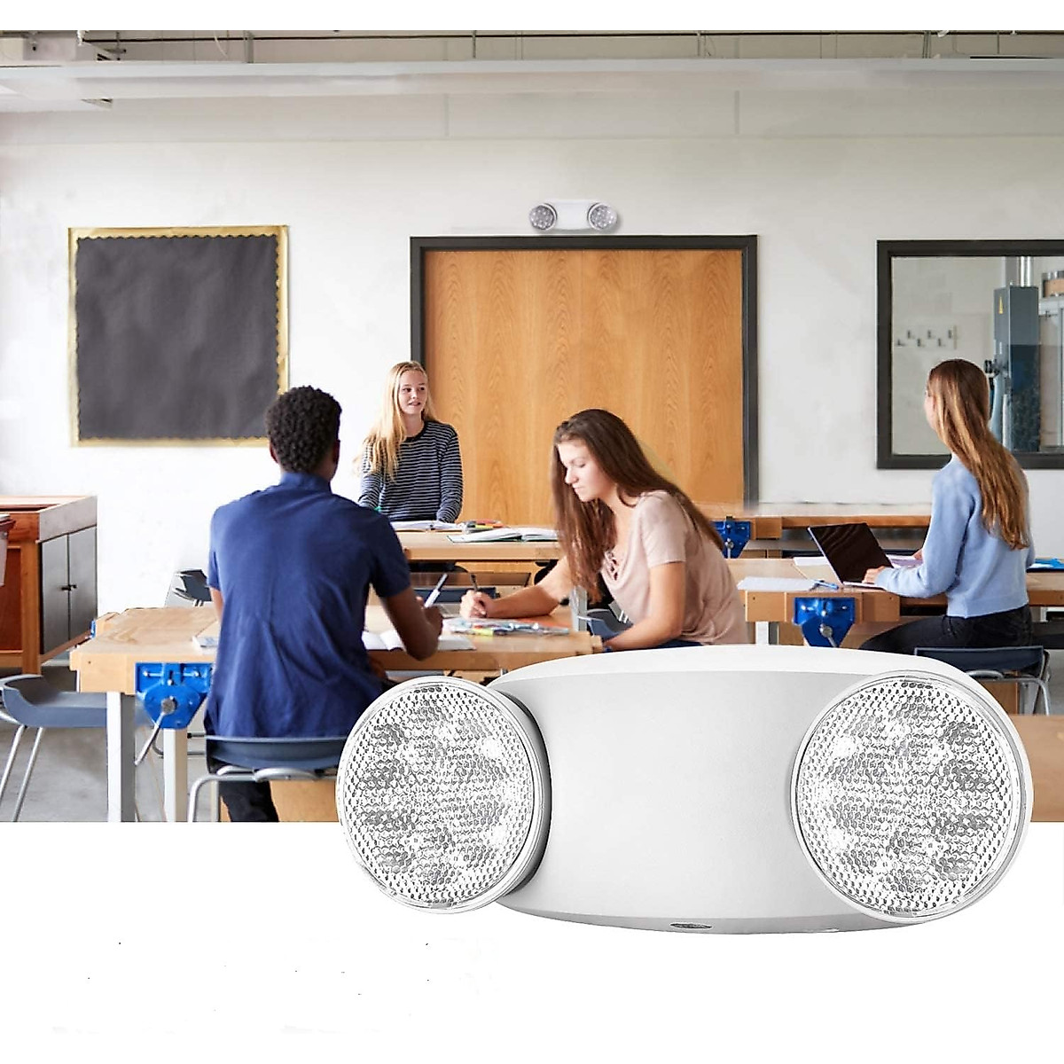 EXITLUX 1 Pack White LED Emergency Lights with Battery Backup, Two Head Adjustable Emergency Lighting Fixtures-Fireproof Materials-Emergency Lighting Fixture/Emergency Light Home.