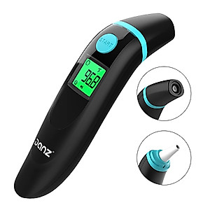 Forehead Thermometer for Adults, 4 in 1 Ear Thermometer for Kids, No Touch Baby Thermometer, Digital Thermometer with Fever Alarm and Object Measurement - Fast, Reliable and Accurate (Black)