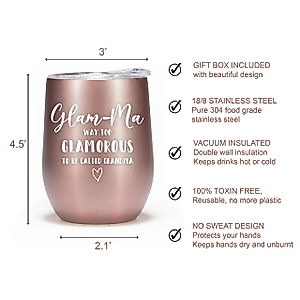 Rock & Llama Glamma Gifts For Grandma - 12oz Wine Glass Tumbler Cup - Beautiful Gift for New Grandma Glam ma Coffee Mug