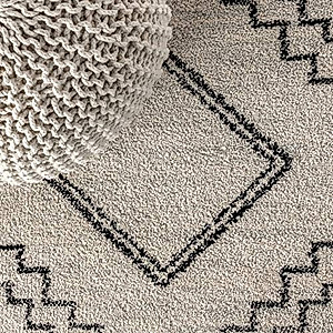 JONATHAN Y MOH200A-4 Amir Moroccan Beni Souk Indoor Area-Rug Bohemian Farmhouse Rustic Geometric Easy-Cleaning Bedroom Kitchen Living Room Non Shedding, 4 X 6, Cream,black