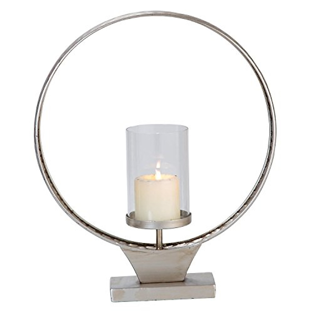 Foreside Home & Garden Large Hammered Metal Round Ring Pillar Candle Holder, Small, Silver