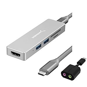 Sabrent 5 in 1 USB C Multi-Port HUB + USB Type-C External Stereo Sound Adapter