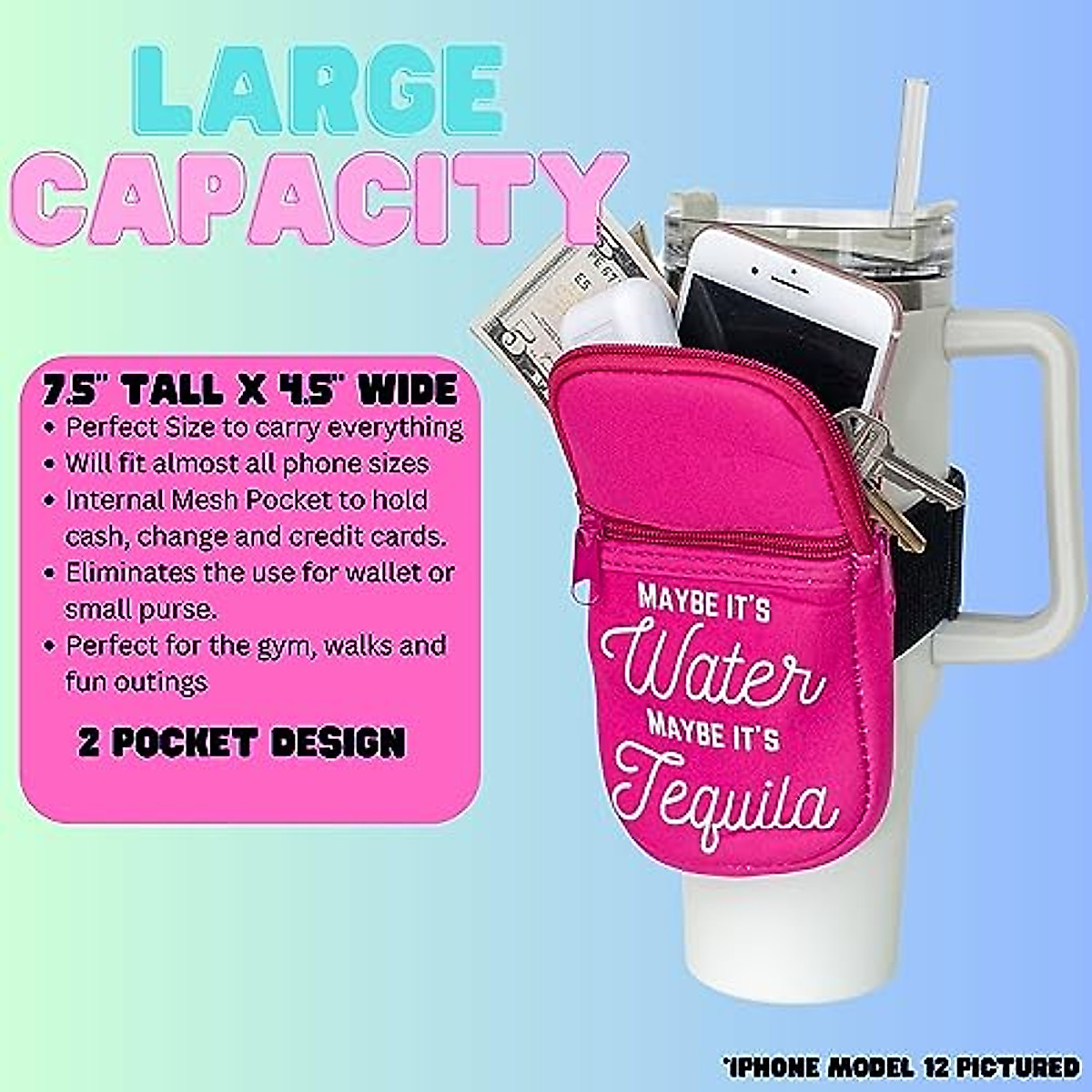 OOTGA Water Bottle Pouch for Stanley | Maybe its Water Maybe its Tequila | Tumbler Pouch for Stanley Quencher 30 & 40 oz | Stanley Cup Accessories | Neoprene Gym Accessory Bag, Outdoor Activities