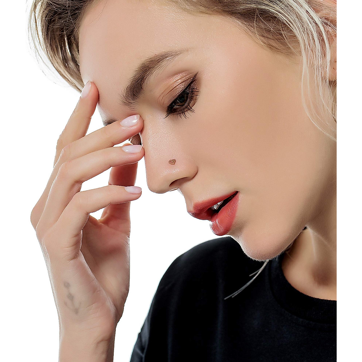 Tornito 20G 20Pcs Nose Ring CZ Nose Stud Retainer Bone Labret Nose Piercing Jewelry Set Stainless Steel Rose Gold Tone