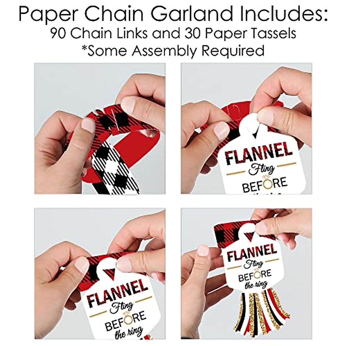 Big Dot of Happiness Flannel Fling Before the Ring - 90 Chain Links and 30 Paper Tassels Decoration Kit - Buffalo Plaid Bachelorette Party Paper Chains Garland - 21 feet
