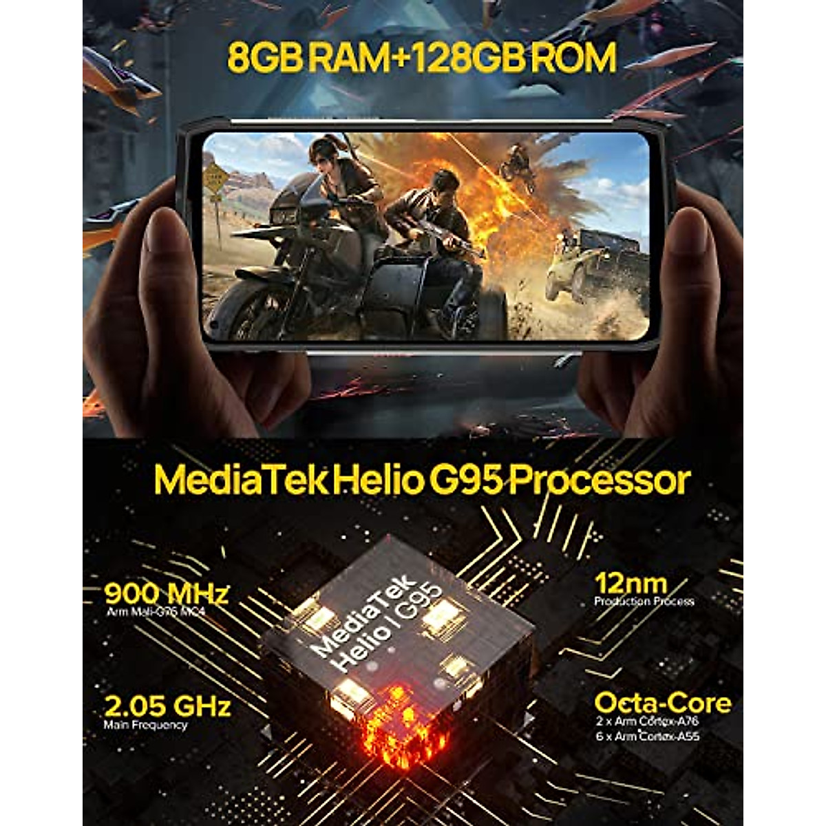 Ulefone Power Armor 13 (8GB + 128GB) Rugged Smartphone, 13200mAh Large Battery, FHD+ 6.81" Screen Octa-core 48MP Quad Camera Android 11, NFC OTG Wireless Charging, IP68 Waterproof Unlocked Cell Phone