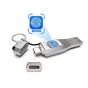 Fingerprint USB3.0 Flash Drive Encrypted 64G Memory Stick Pen Zip Drive Biometric Security Protection 2-in-1 Thumb Drive for PC Smartphone Laptop.