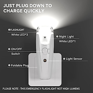 3-in-1 Rechargeable Emergency Flashlight, Plug in Power Failure LED Light for Home, Plug in Flashlights for Home Power Failure, Hurricane Supplies, Survival Kits, Emergencies Lights 5 Packs