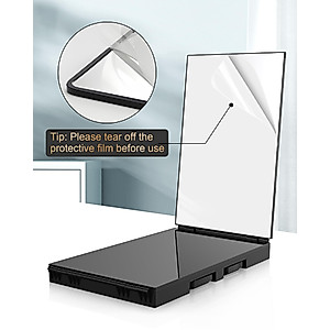 JUSRON 3 Way Mirror for Hair Cutting, 360 Mirror with Height Adjustable Hooks for Door, Bathroom, Portable Trifold Shaving Barber Mirror for Makeup, Cut, Trim (Black Without LED)