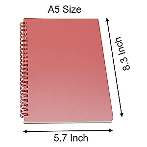 Yansanido Red Cover Spiral Notebook, 4 Pcs A5 Thick Plastic Hardcover 8mm Ruled 80 Sheets -160 Pages Journals for Study and Notes (Ruled-4pcs Wine Red, A5)