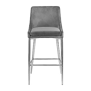 Meridian Furniture Karina Collection Modern | Contemporary Velvet Upholstered Counter Stool with Polished Chrome Metal Legs and Foot Rest, Set of 2, Grey