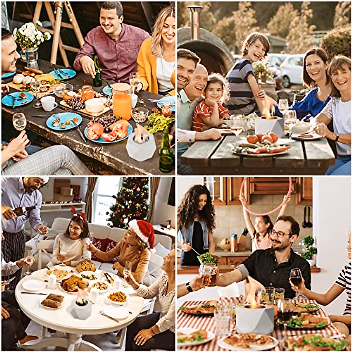 KIZZBY Table Top Fire Pit Bowl - Concrete Tabletop Fireplace Indoor Outdoor Decor Portable Rubbing Alcohol Burner Smores Maker for Patio Balcony with Extinguisher