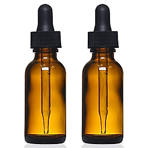 Amber Glass Bottles with Eye Droppers (2 oz, 2 pk) For Essential Oils, Colognes & Perfumes, Blank Labels Included