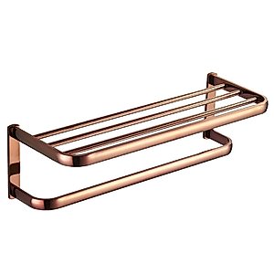 ONEMTB Euro Double Layer Bathroom Towel Rack, Durable Brass Bath Towel Rack Multifunction Wall Mounted Towel Bar for Bathroom, Kitchen, Home Décor-Yellow Antique (Color : Rose Gold)