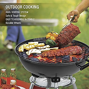 Ainfox Portable Charcoal Grill for Outdoor 18.5 inch BBQ Grill, Kettle Charcoal Grill with Plated Chrome Grates, for Outdoor Cooking, Patio, Backyard, Outdoor Cooking, Picnic