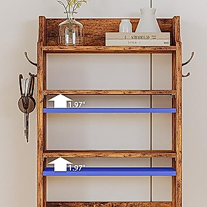 LIKIMIO 55.1" Tall Nightstand with LED Lights and Charging Station, Bedside Table and Bookshelf 2 in 1, End Side Stand with Storage Cabinet, Vintage Brown