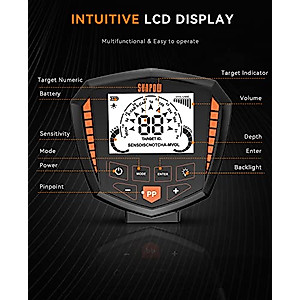 SUNPOW Metal Detector, IP68 Waterproof Coil, Identify 9 Types of Metals, High Accuracy, 10 Inch Detection Depth, 5 Modes, Strong Anti-Interference, Suitable for Adults and Kids (OT-MD07)