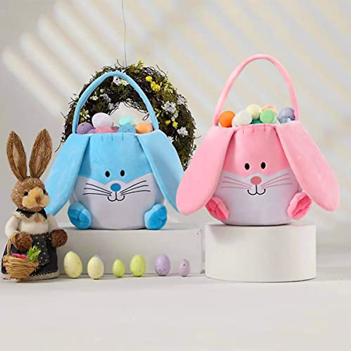 Large Easter Basket for Kids, Giant Easter Basket for Boys Easter Egg Basket Easter Bucket Cute Easter Basket Large Bunny Easter Basket, Blue Easter Basket with Handle, Big Easter Basket Bag