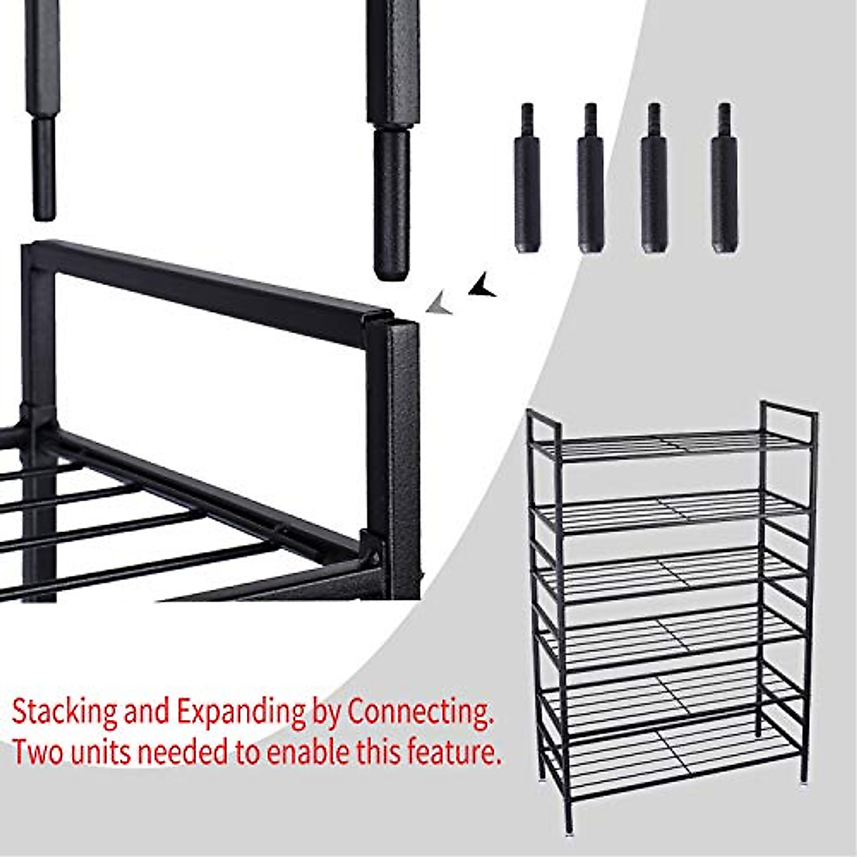 homtuzan Stackable Shoes Rack Storage Shelf- 3-tier or 6 tier Large Wire Grid Shoe Rack Organizer, Metal Space Saving Shoe Shelf, Expandable & Adjustable Shoe Shelf (Black, 3 tier)