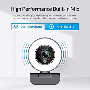 Angetube Streaming 1080P HD Webcam Built in Adjustable Ring Light and Mic. Advanced autofocus AF Web Camera for Google Meet Xbox Gamer Facebook YouTube Streamer