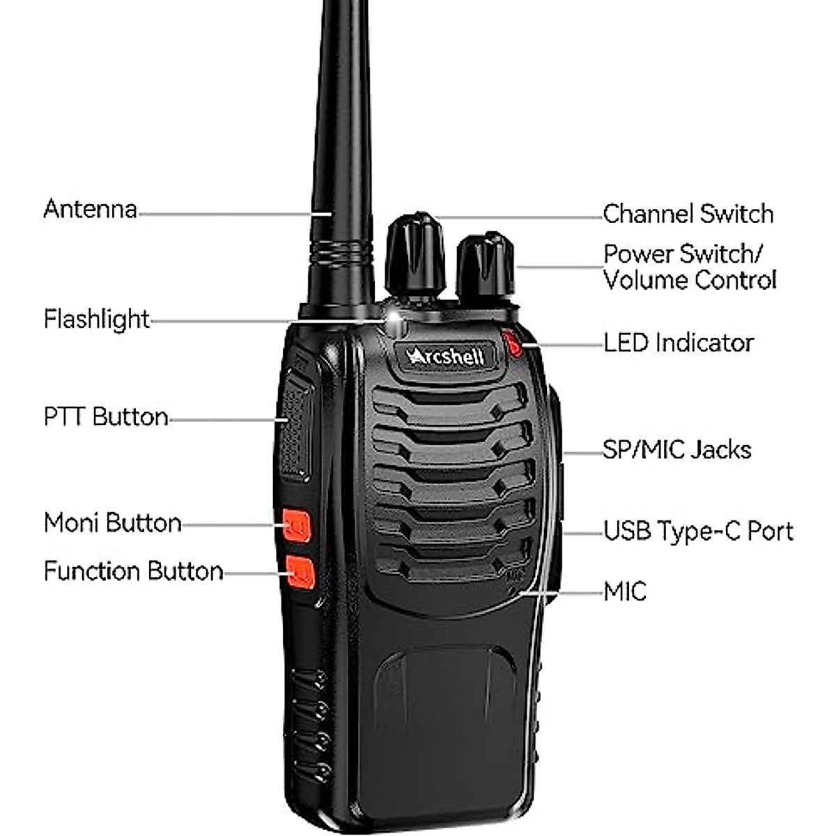 Arcshell Rechargeable Long Range Two-Way Radios with Earpiece 3 Pack Arcshell AR-5 Walkie Talkies Li-ion Battery and Charger Included (3 Pack)