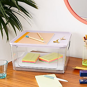 Rosanna Pansino x iDesign Recycled Plastic Open Front Kitchen Storage Bin with Lid, Clear Bin/Lavender Sprinkles Lid, 12” x 12” x 6”